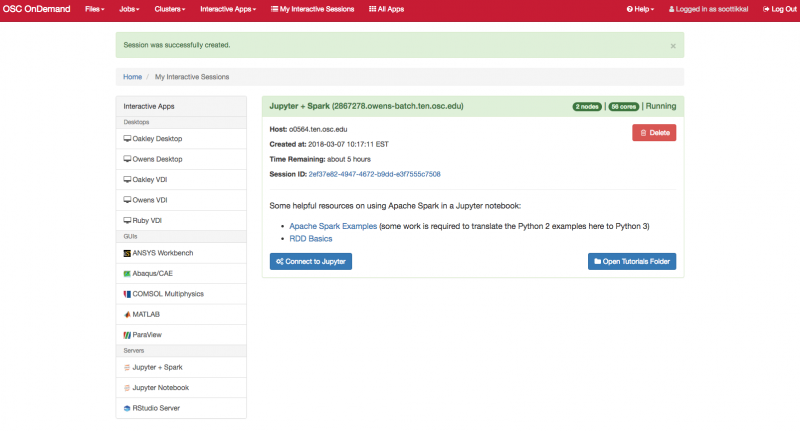Launching Jupyter Spark App Ohio Supercomputer Center